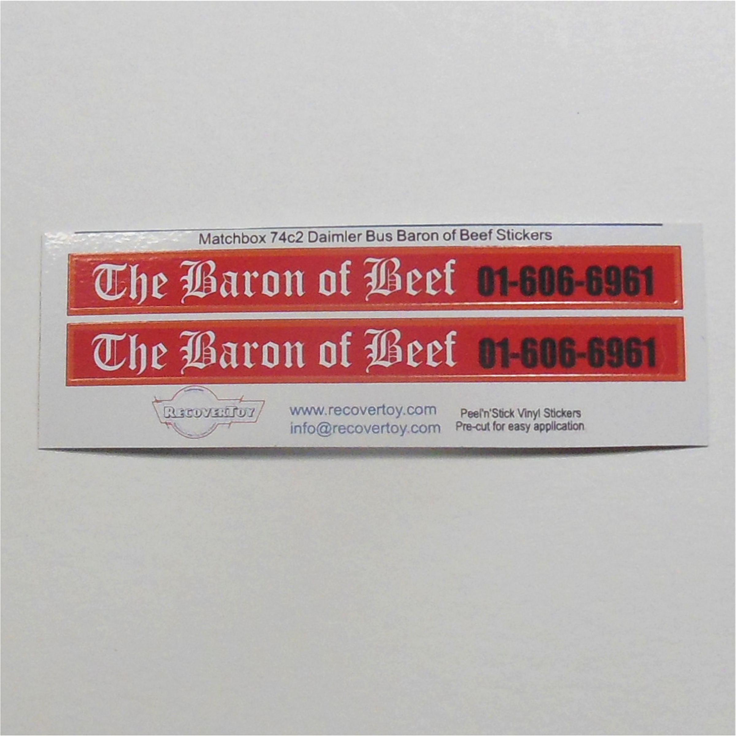 Matchbox Lesney 74c2 Daimler Bus Baron of Beef Sticker Set
