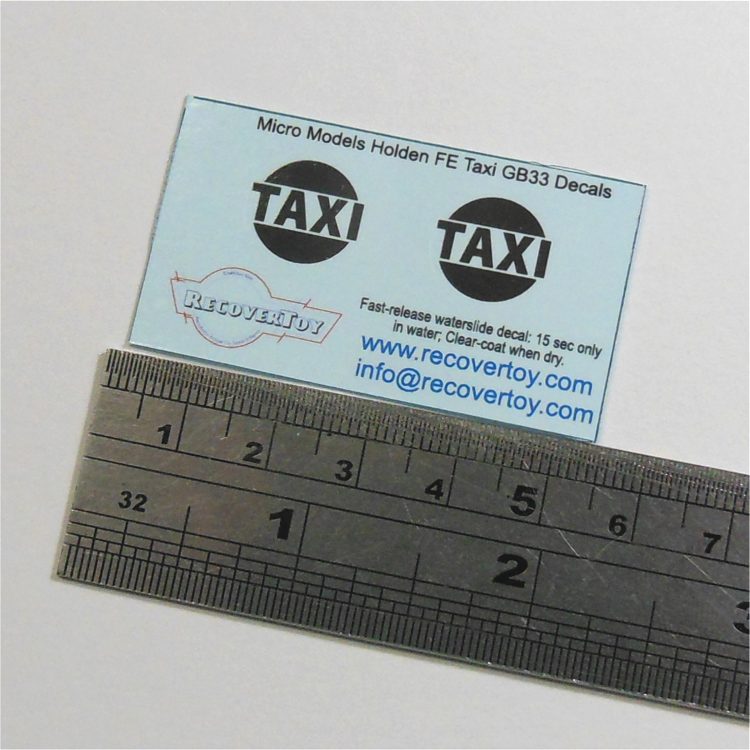 Micro Models GB33 Holden FE Sedan Taxi Decal Set